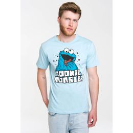 T-Shirt logoshirt "Sesamstrasse - Krümelmonster", Herren, Gr. L, blau, 100% Baumwolle, bedruckt, casual, normal, Rundhals, Shirts, mit coolem Print