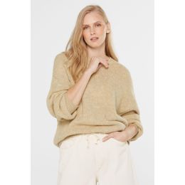 Rundhalspullover SENSES.THE LABLE, Damen, Gr. L, grün (light sage), Material: 67% Polyacryl, 14% Polyester, 12% Polyamid, 7% Elasthan, unifarben, casual, lässig geschnitten normal, Rundhals, Pullover, mit überschnittenen Schultern