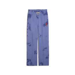 Sporthose Puma "WARDROBE ESS FLORAL PACK Straight Fit Jogginghose mit Waschung", Damen, Gr. L, Normalgrößen, blau crystal, Obermaterial: 100% Baumwolle; Tasche u2013 Oben: 100% Baumwolle, comfort fit, Hosen