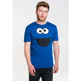 T-Shirt logoshirt "Krümelmonster - Cookie Monster", Herren, Gr. L, blau, 100% Baumwolle, bedruckt, casual, normal, Rundhals, Shirts, mit süßem Print