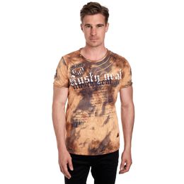 T-Shirt Rusty Neal, Herren, Gr. L, braun (camelfarben), 100% Baumwolle, Batikmuster, bedruckt, normal, Rundhals, Shirts, mit toller Batik-Optik