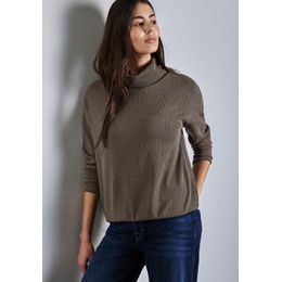 Rollkragenpullover Street One, Damen, Gr. 36, muddy braun, Strick, Obermaterial: 68% Polyester, 29% Viskose, 3% Elasthan, unifarben, casual, relaxed fit kurz, Pullover, mit Struktur