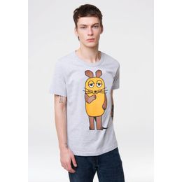 T-Shirt logoshirt "Die Sendung mit der Maus - Maus", Herren, Gr. L, grau (grau, meliert), 100% Baumwolle, bedruckt, casual, normal, Rundhals, Shirts, mit Die Sendung mit der Maus-Print