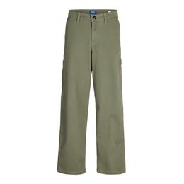 Jack & Jones Chinohose JACK & JONES JUNIOR "JPSTALEX CO JJCARPENTER PANTS NOOS JNR", Jungen, Gr. 140, N-Gr, dusty olive detail:stitching with dtm, Web, Obermaterial: 98% Baumwolle, 2% Elasthan, unifarben, modisch, relaxed fit knöchellang, Hosen