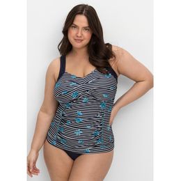 Tankini-Top sheego "Große Größen", Damen, Gr. 56, Cup B, blau (marine gestreift), Polyamid, Xtra Life LYCRA, Bikini-Oberteile, mit Shaping-Einsatz