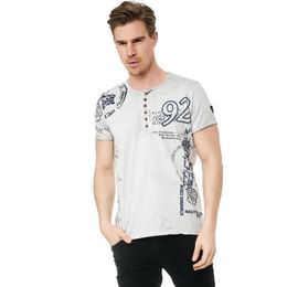 T-Shirt Rusty Neal, Herren, Gr. L, grau (hellgrau, schwarz), 100% Baumwolle, bedruckt, casual, normal, ohne Ausschnitt, Shirts, mit seitlichem Print