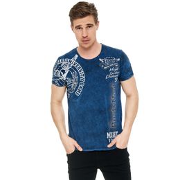 T-Shirt Rusty Neal, Herren, Gr. L, blau, 100% Baumwolle, bedruckt, casual, normal, Rundhals, Shirts, mit eindrucksvollem Print