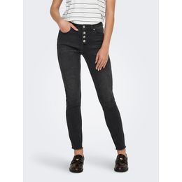 Skinny-fit-Jeans Only "ONLMIA MID WAIST BUTTON SK RW ANK BOX", Damen, Gr. XS (34), Länge 32, schwarz (washed schwarz), Denim/Jeans, Obermaterial: 92% Baumwolle, 5% Polyester, 3% Elasthan, unifarben, modisch, skinny fit knöchellang, Jeans