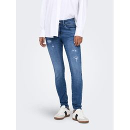 Skinny-fit-Jeans Only "ONLRUSH MID WAIST SK REP DNM MAS", Damen, Gr. L (40), Länge 30, blau (medium blau denim), Denim/Jeans, Obermaterial: 92% Baumwolle, 6% Elastomultiester, 2% Elasthan, unifarben, modisch, skinny fit knöchellang, Jeans