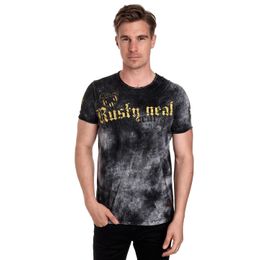 T-Shirt Rusty Neal, Herren, Gr. L, grau (anthrazit), 100% Baumwolle, Batikmuster, bedruckt, normal, Rundhals, Shirts, mit toller Batik-Optik