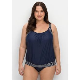 Tankini-Top sheego "Große Größen", Damen, Gr. 40, Cup F, blau (marine gestreift), Polyamid, Xtra Life LYCRA, Bikini-Oberteile, in Oversized-Form mit Streifendetails