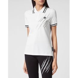 Poloshirt Plein Sport "Poloshirt Scratch", Damen, Gr. M, 01, weiß, STOFF NR. 1: 100% BAUMWOLLE, Shirts