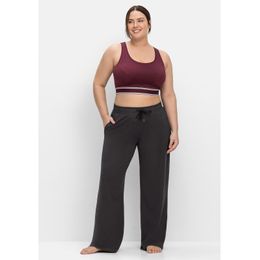 Sporthose sheego "Große Größen", Damen, Gr. 40, Normalgrößen, grau (anthrazit), Obermaterial: 70% Viskose, 26% Polyamid, 4% Elasthan, unifarben, sportlich, lang, Hosen, aus atmungsaktiver Viskosemischung