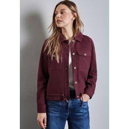 Kurzjacke Street One, Damen, Gr. 40, rot (mulberry rot), Stoff, 90% Polyester, 10% Viskose, unifarben, casual, gerade normal, V-Ausschnitt, Langarm Bündchen, Jacken, mit Tunnelzug am Saum