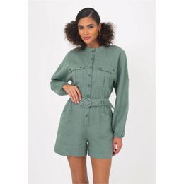 Jumpsuit FRESHLIONS "Jade", Baby, Gr. M, EURO-Größen, grün, 100% Leinen, casual, kurz, Langarm, Overalls, im klassischen Design