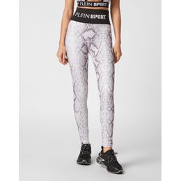 Leggings Plein Sport "Leggings Python", Damen, Gr. L, US-Größen, 10, grau, STOFF NR. 1: 90% POLYESTER 10% ELASTAN, Hosen