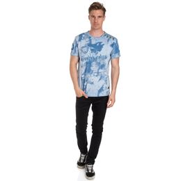 T-Shirt Rusty Neal, Herren, Gr. L, blau (hellblau), 100% Baumwolle, bedruckt, casual, normal, Rundhals, Kurzarm, Shirts, in tollem Batik-Design