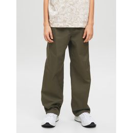 Jack & Jones Cargoshorts JACK & JONES JUNIOR "JPSTALEX CLEAN JJWORKER PANTS NOOS JNR", Jungen, Gr. 140, N-Gr, olive night detail:stitching with dtm, Web, Obermaterial: 65% Polyester, 35% Baumwolle, unifarben, modisch, relaxed fit knielang, Hosen