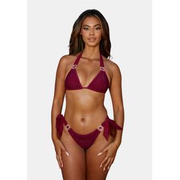 Bikini-Hose MODA MINX "Private Island", Damen, Gr. L, US-Größen, rot (bordeaux), 92% Polyester, 8% Elasthan, unifarben, Badehosen, mit seitlicher Bindung und tollem Steinbesatz