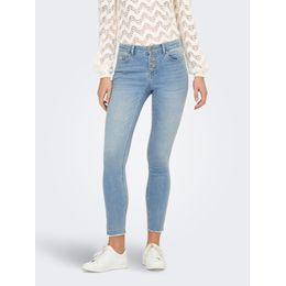 Skinny-fit-Jeans Only "ONLMIA MID WAIST BUTTON SK RW ANK BOX", Damen, Gr. XS (34), Länge 30, blau (light blau denim), Denim/Jeans, Obermaterial: 92% Baumwolle, 5% Polyester, 3% Elasthan, unifarben, modisch, skinny fit knöchellang, Jeans