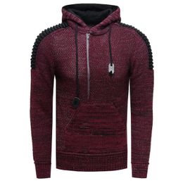 Kapuzensweatshirt Rusty Neal "Knitwear", Herren, Gr. L, rot (weinrot), 70% Polyacryl, 30% Baumwolle, unifarben, casual, normal, ohne Ausschnitt, Langarm, Sweatshirts, mit praktischem Reißverschluss