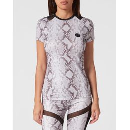 T-Shirt Plein Sport "T-Shirt Python", Damen, Gr. L, 10, grau, STOFF 1: 95% POLYESTER 5% ELASTAN / STOFF 2: 85% POLYESTER 15% ELASTAN, Shirts