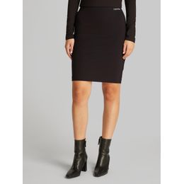 Bleistiftrock Calvin Klein Jeans "MILANO LOGO ELASTIC SKIRT", Damen, Gr. L (40), schwarz (ck schwarz), Web, Obermaterial: 66% Viskose, 30% Polyamid, 4% Elasthan, unifarben, feminin, figurbetont kniefrei, Röcke, mit Logodruck