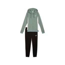 Trainingsanzug Puma "HOODED SWEAT SUIT TR CL", Damen, Gr. L, grün moon, Sweatware, Obermaterial: 68% Baumwolle, 32% Polyester, unifarben, sportlich, regular fit, Sportanzüge