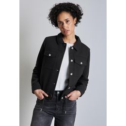 Kurzjacke Street One, Damen, Gr. 34, schwarz, Stoff, 90% Polyester, 10% Viskose, unifarben, casual, gerade normal, V-Ausschnitt, Langarm Bündchen, Jacken, mit Tunnelzug am Saum