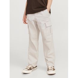 Jack & Jones Cargohose JACK & JONES JUNIOR "JPSTKANE JJBARKLEY CARGO PANT NOOS JNR", Jungen, Gr. 146, N-Gr, gelb (moonbeam), Web, Obermaterial: 100% Baumwolle, modisch, relaxed fit knöchellang, Hosen