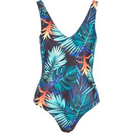 Monokini Urban Classics "Urban Classics Damen Ladies High Leg Pattern Swimsuit", Damen, Gr. L, N-Gr, schwarz (vriesea schwarz), 85% Polyester, 15% Elasthan, Badeanzüge