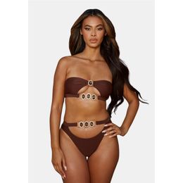 Triangel-Bikini-Top MODA MINX "Amour", Damen, Gr. L, braun, 82% Polyamid, 18% Elasthan, unifarben, feminin, Bikini-Oberteile, in tollem Design mit Steinbesatz