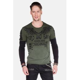 Cipo & Baxx Sweatshirt CIPO & BAXX "Sweatshirts", Herren, Gr. M, grün (khaki), 95% Baumwolle;5% Elasthan, bedruckt, casual, regular fit normal, Rundhals, Langarm, Sweatshirts, mit Motiv-Print, CL-265