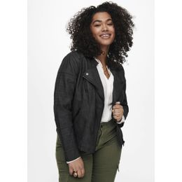 Lederimitatjacke Only CARMAKOMA "CARAVANA FAUX LEATHER BIKER OTW", Damen, Gr. 52, schwarz, Web, Obermaterial: 100% Viskose. Futter: 100% Polyester. Beschichtung: 100% Polyurethan, modisch, figurbetont kurz, Langarm mit Reißverschluss, Jacken, mit Biker-Details