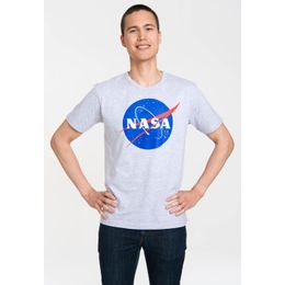 T-Shirt logoshirt "NASA Logo", Herren, Gr. L, grau, 95% Baumwolle, 5% Viskose, bedruckt, meliert, casual, normal, Rundhals, Kurzarm, Shirts, mit coolem NASA-Logo