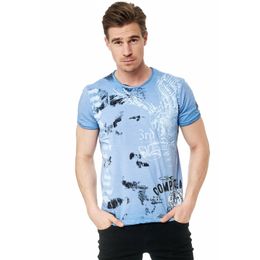 T-Shirt Rusty Neal, Herren, Gr. L, weiß (hellblau, weiß), 100% Baumwolle, bedruckt, casual, normal, Rundhals, Kurzarm, Shirts, mit Adler-Print