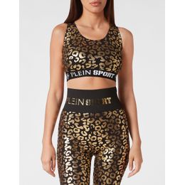 Lauftop Plein Sport "Sport Bh Leopard", Kinder, Gr. L, 94, gold, STOFF 1: 90% POLYESTER 10% ELASTAN / STOFF 2: 100% POLYESTER, Tops