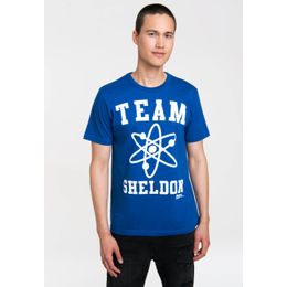 T-Shirt logoshirt "Team Sheldon", Herren, Gr. L, blau, 100% Baumwolle, bedruckt, casual, normal, Rundhals, Kurzarm, Shirts, mit großem Frontprint