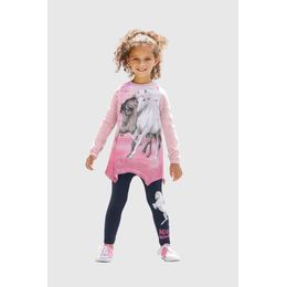 Shirt & Leggings Miss Melody, Mädchen, Gr. 116/122, lila, Jersey, Obermaterial: 100% Baumwolle. Unterteil: 95% Baumwolle, 5% Elasthan, bedruckt, casual, KOB Set-Artikel Outfit, mit schönem Pferdemotiv