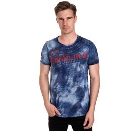 T-Shirt Rusty Neal, Herren, Gr. L, blau (indigo), 100% Baumwolle, Batikmuster, bedruckt, normal, Rundhals, Kurzarm, Shirts, mit toller Batik-Optik