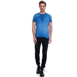 T-Shirt Rusty Neal, Herren, Gr. L, blau (indigo), 100% Baumwolle, bedruckt, casual, normal, ohne Ausschnitt, Kurzarm, Shirts, mit seitlichem Print