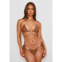 Triangel-Bikini-Top MODA MINX "Lumiere Seychelles", Damen, Gr. L, braun, 85% Polyester, 8% Elasthan, 7% Metall, unifarben, Bikini-Oberteile, mit funkelnden Anhängern