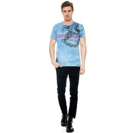 T-Shirt Rusty Neal, Herren, Gr. L, blau (hellblau), 100% Baumwolle, bedruckt, casual, normal, Rundhals, Kurzarm, Shirts, mit eindrucksvollem Print