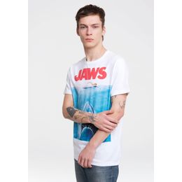 T-Shirt logoshirt "Jaws", Herren, Gr. L, weiß, 100% Baumwolle, bedruckt, casual, normal, Rundhals, Kurzarm, Shirts, mit kultigem Print