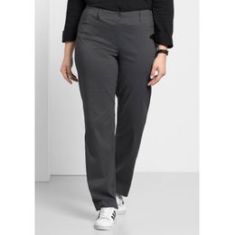 Stretch-Hose sheego "Große Größen", Damen, Gr. 80, Langgrößen, grau (grau meliert), Obermaterial: 35% Polyester, 35% Viskose, 25% Polyamid, 5% Elasthan, unifarben, klassisch, lang, Hosen, mit schmalem Bund