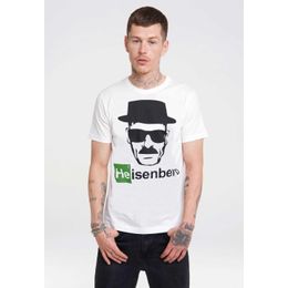 T-Shirt logoshirt "Heisenberg", Herren, Gr. L, weiß (altweiß), 100% Baumwolle, unifarben, casual, normal, Rundhals, Kurzarm, Shirts, mit coolem Print