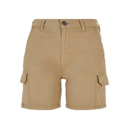 Cargohose Urban Classics "Urban Classics Damen Ladies High Waist Cargo Shorts", Damen, Gr. 33, Normalgrößen, beige (unionbeige), 98% Baumwolle, 2% Elasthan, unifarben, normal, Hosen