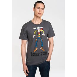 T-Shirt logoshirt "Lucky Luke", Herren, Gr. L, grau, 100% Baumwolle, bedruckt, casual, normal, Rundhals, Kurzarm, Shirts, mit angesagtem Retro-Print