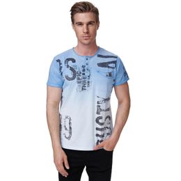 T-Shirt Rusty Neal "Rusty Neal Shirt", Herren, Gr. L, blau, 100% Baumwolle, bedruckt, casual, ohne Ausschnitt, Kurzarm, Shirts, mit trendigem Markenprint