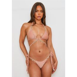 Triangel-Bikini-Top MODA MINX "Lumiere Seychelles", Damen, Gr. L, rosa (altrosa), 85% Polyester, 8% Elasthan, 7% Metall, unifarben, Bikini-Oberteile, mit funkelnden Anhängern